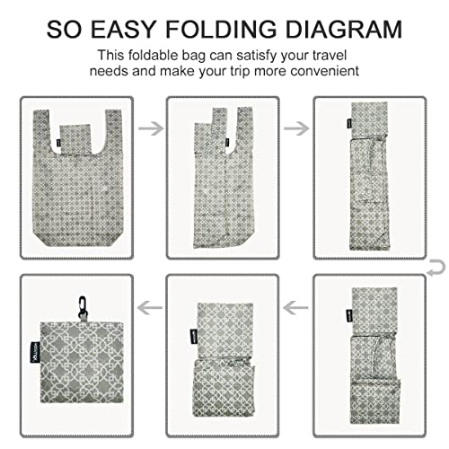 HOLYLUCK Grocery Bags Reusable Foldable 5 Pack Shopping Bags Ripstop Polyester Reusable Shopping Bags,Washable, Durable and Lightweight(4 Grey+1 Maze)