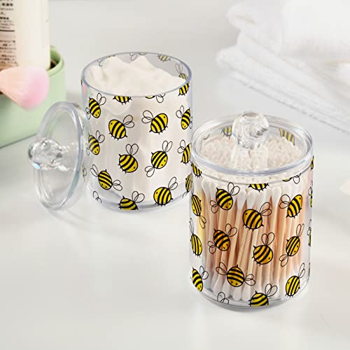 Vnurnrn Clear Plastic Jar Set for Cotton Ball, Cotton Swab, Cotton Round Pads, Floss, Flying Bumble Bees Bathroom Canisters Storage Organizer, Vanity Makeup Organizer,2Pack