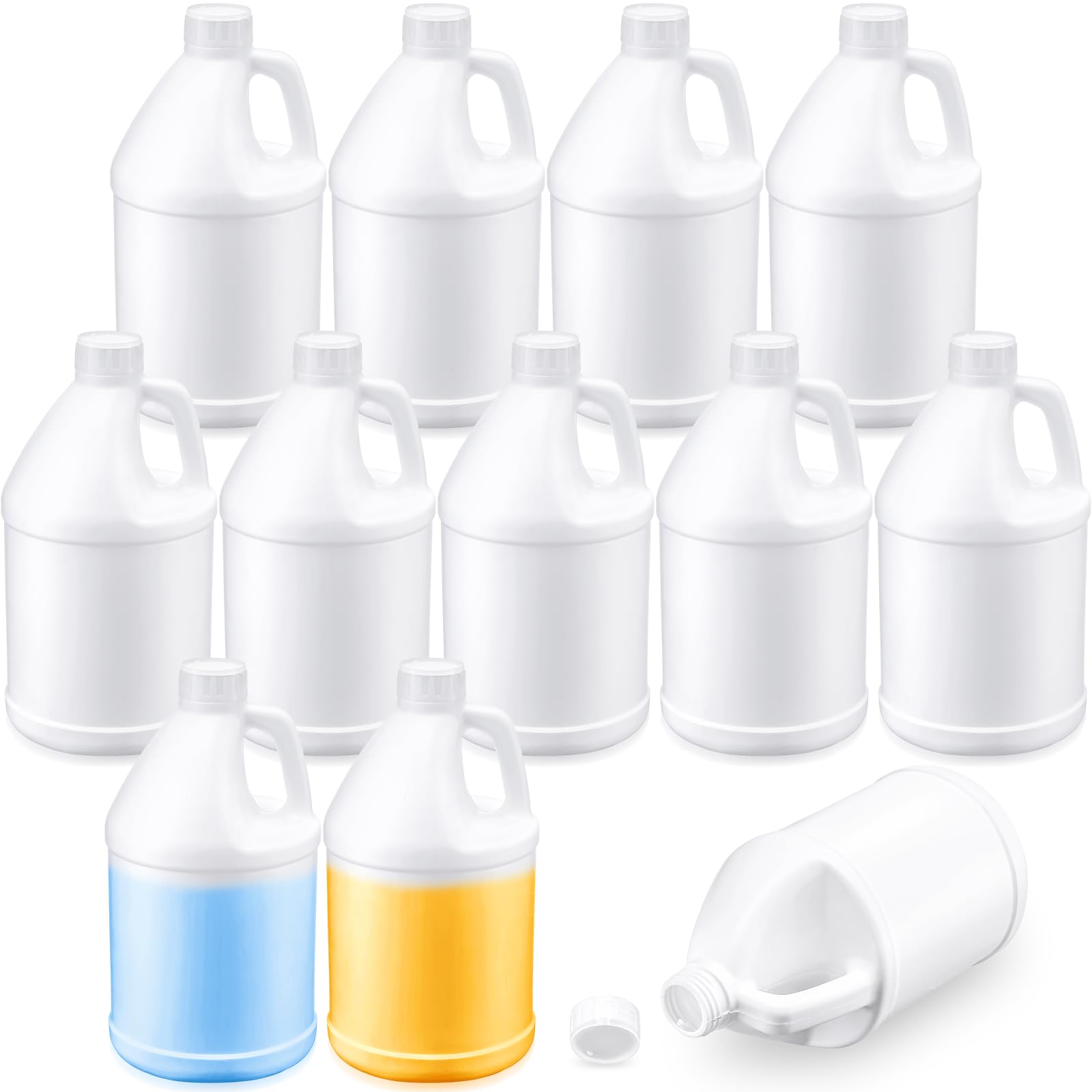 Hoolerry 12 Pcs 1/2 Gallon (64oz) Round Plastic Gallon Jug with Child Resistant Lid Half Gallon Empty Milk Jug with Cap Reusable Refillable HDPE Container Water Storage Bottle for Detergent, Liquids