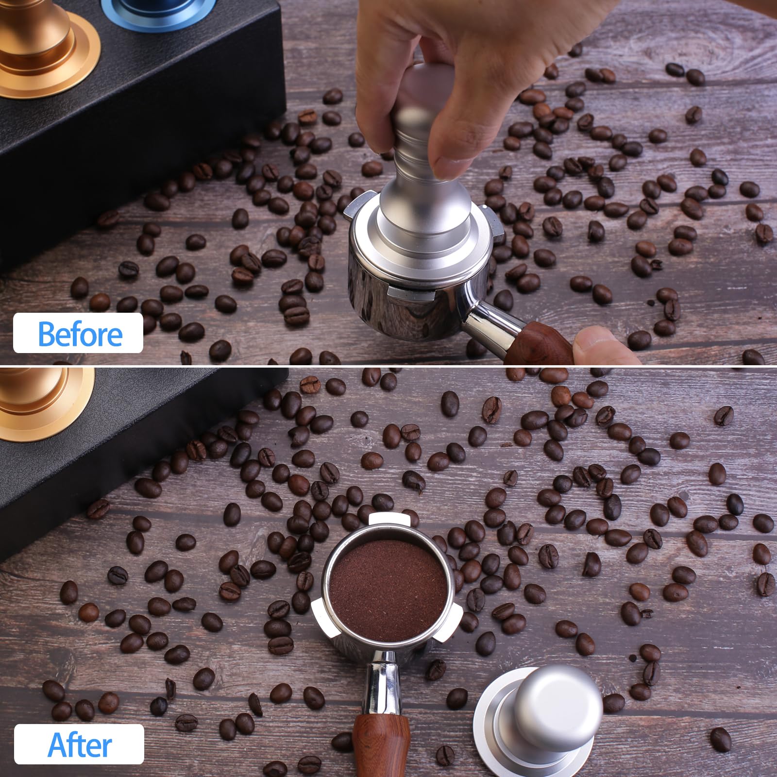 Hererod 58.5mm Espresso Tamper - Premium Heavy Duty Barista Coffee Tamper with Calibrated Spring Espresso,100% Stainless Steel Based Tamper For Espresso Machine (58.5mm, Black)