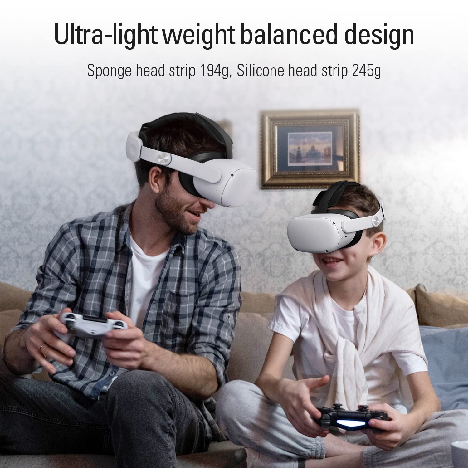 Meta Oculus Quest 2 Head Strap, 2 in 1 Silicone & Sponge Pad Replaceable Vr Headstrap, Button and Knob Dual Adjustment Elite Strap Fit for Adult and Kids.