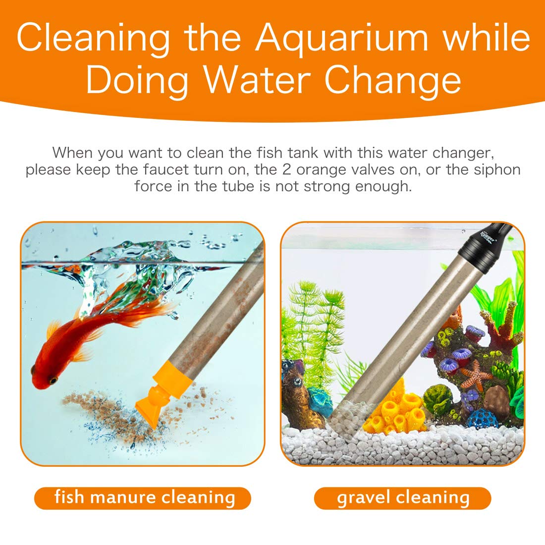 hygger 49ft Automatic Aquarium Water Changer, Siphon Fish Tank Gravel Vacuum Cleaner, with Flow Control Valve, Water Hose