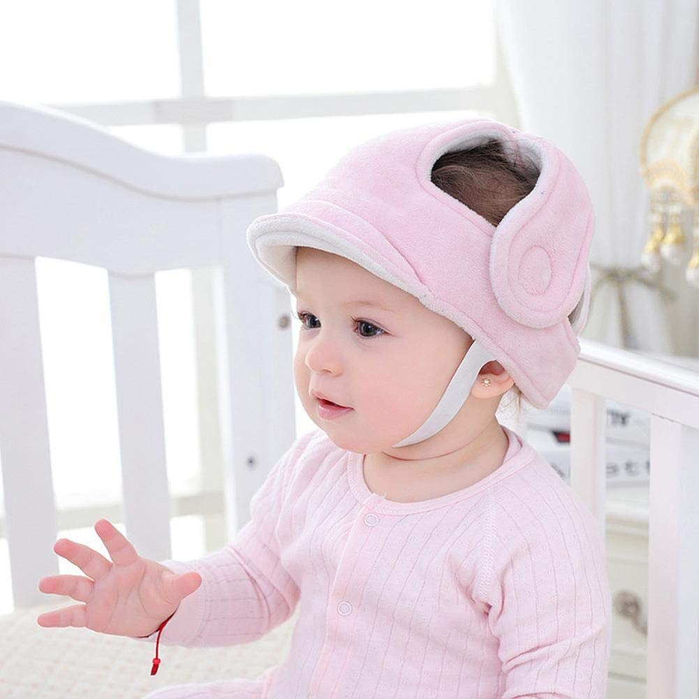 Infant Head Protection Cushion Bonnet Hat Baby Toddler Safety Helmet Adjustable Safety Protective Headguard Harnesses Hat for Biking Walking Crawling(Pink)