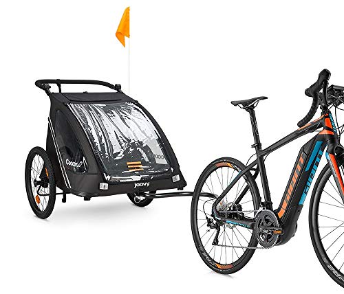 Joovy Cocoon X2 Double Stroller and Bike Trailer with Tow Arm, Hitch, Adjustable Handlebar, and Five-Point Safety Harnesses, Black