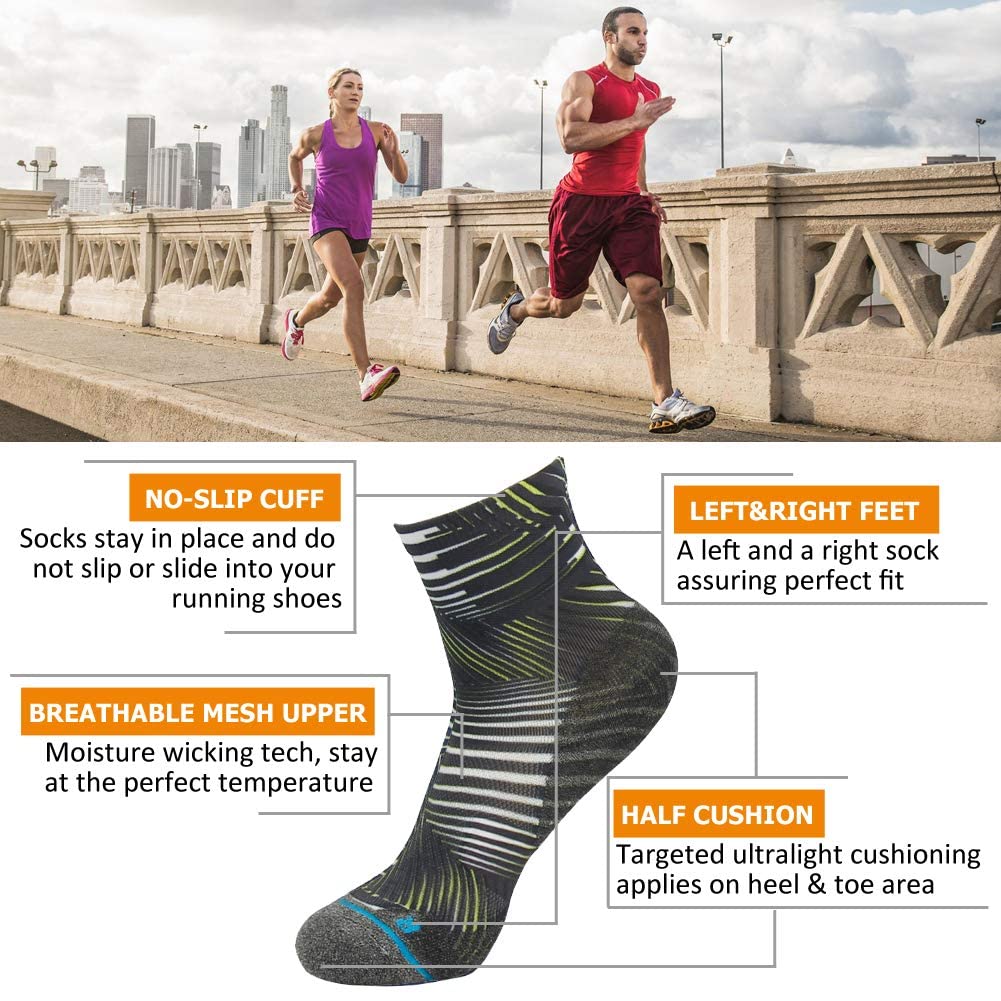 HUSO Running Quarter Socks for Men Women Novelty Stripe Print Cushion Seamless Socks 4 Pairs(Multicolor, L/XL)