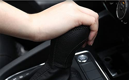 HYKJ Leather Gear Shift Knob Cover fit for Ford EcoSport Escape Fusion C-Max Energi Wagon Fiesta Focus (Black)