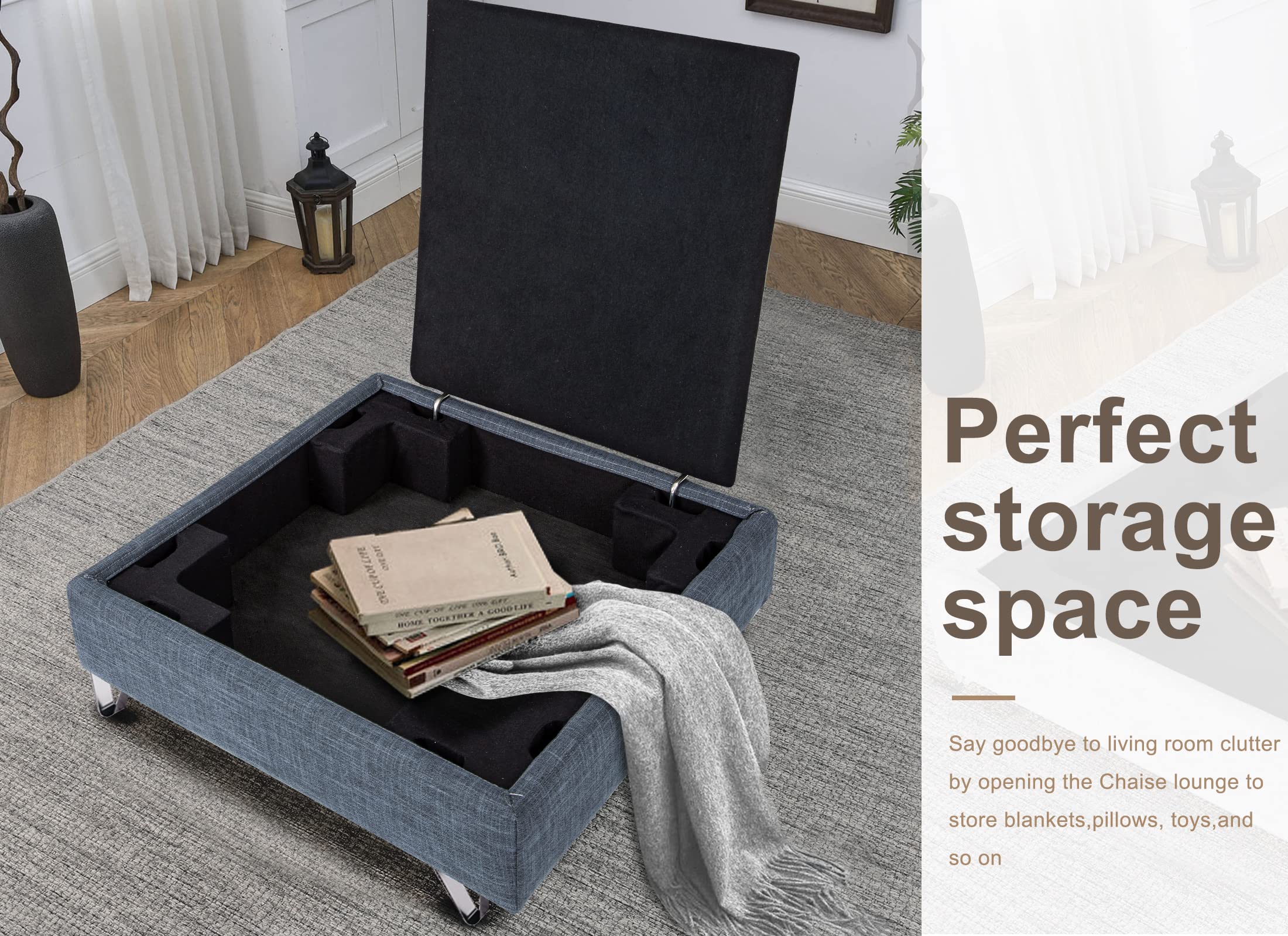 HOMERILLA Extra Deep Seat Sectional Couches for Living Room with Storage Modular Sofa with Ottoman Breathable Linen 6-Seats U Shaped Couch Blue