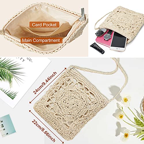 JOSEKO Straw Crossbody Bag Women Weave Shoulder Bag Summer Beach Wicker Purse