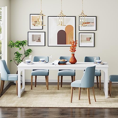 Tribesigns 78.7"x39.4" Dining Table, Industrial Kitchen Table for 6-8 Person, Rectangular Dinner Table for Dining Room Kitchen Living Room, with Heavy Duty Metal Legs, White
