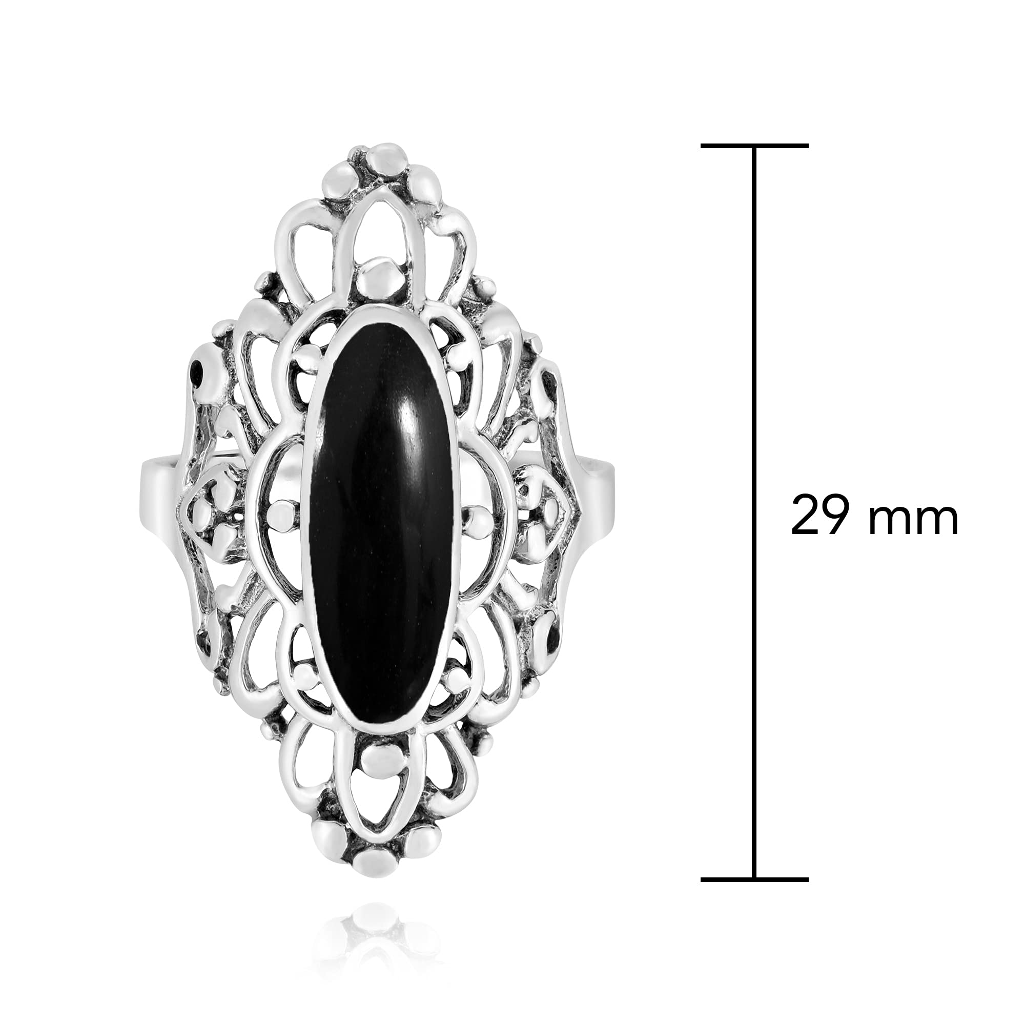 Heart Filigree Oval Simulated Black Onyx .925 Sterling Silver Ring (10)