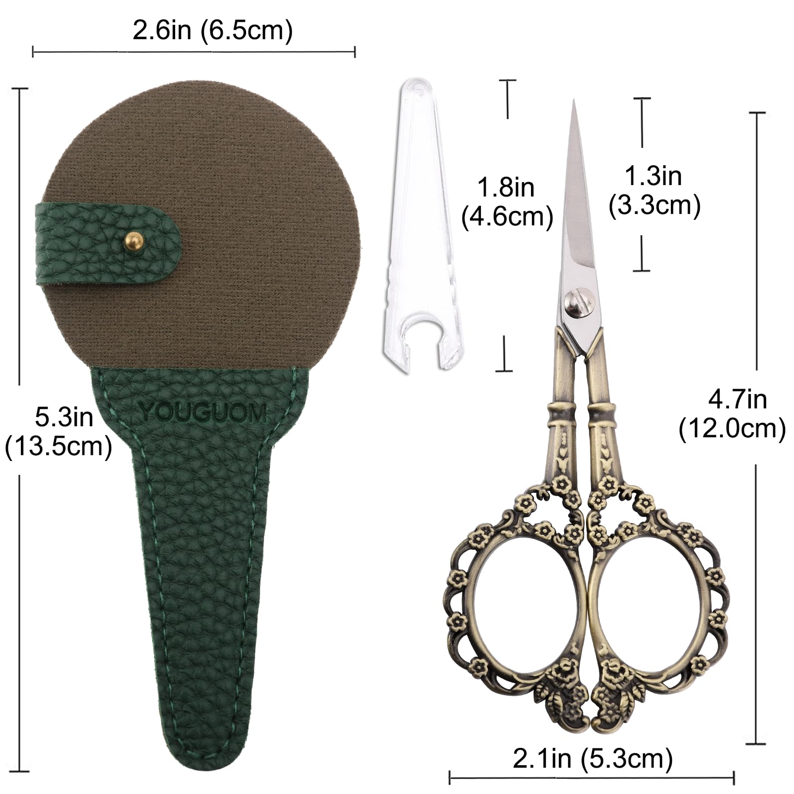 YOUGUOM Knitting Scissors with Case, Crochet Scissors Threading Sewing Shears for Embroidery Craft Artwork Needlepoint, Bronze Little Snips
