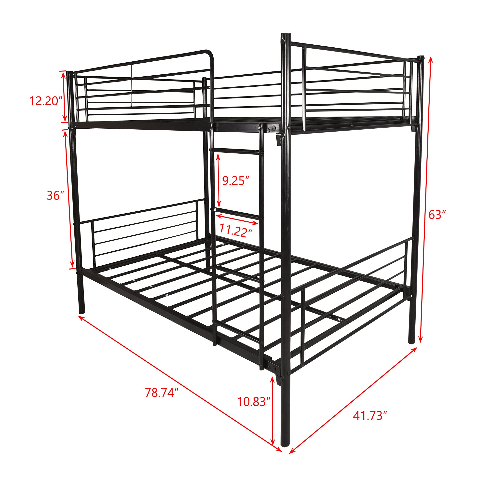 HAUSHECK Metal Bunk Beds Twin Over Twin Size, Bed Frame with Removable Ladder & Enhanced Upper-Level Guardrail, Space-Saving, No Box Spring Needed, Heavy Duty Sturdy Frame for Junior & Adults