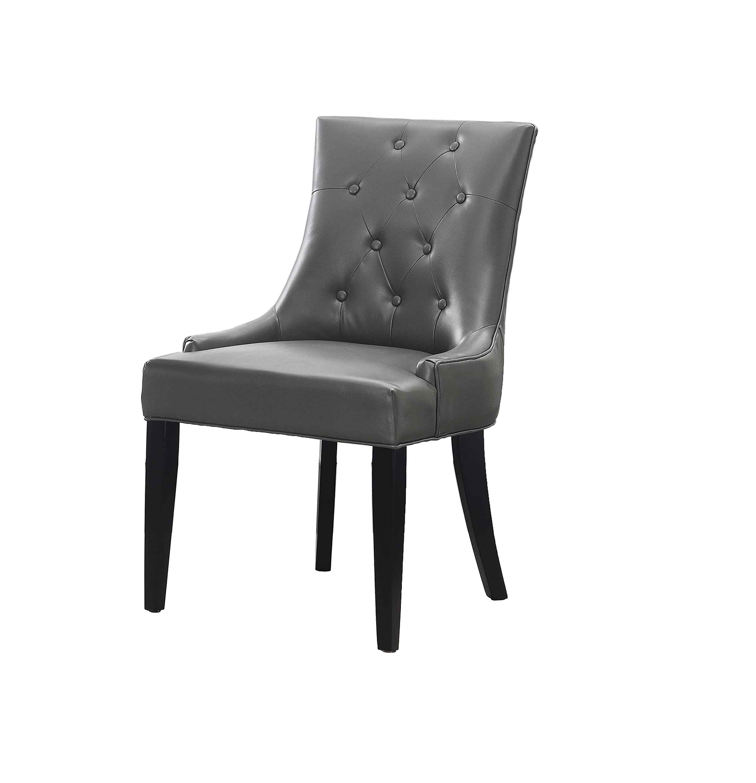 HAUSHECK Set of 2, Modern Upholstered Set with Button Back, Birch Wood Leg, Luxury Tufted Kitchen & Dining Room Chairs for Bedroom, Restaurant, 22.2" W x 24.8" D x 36.22" H, Leather Grey
