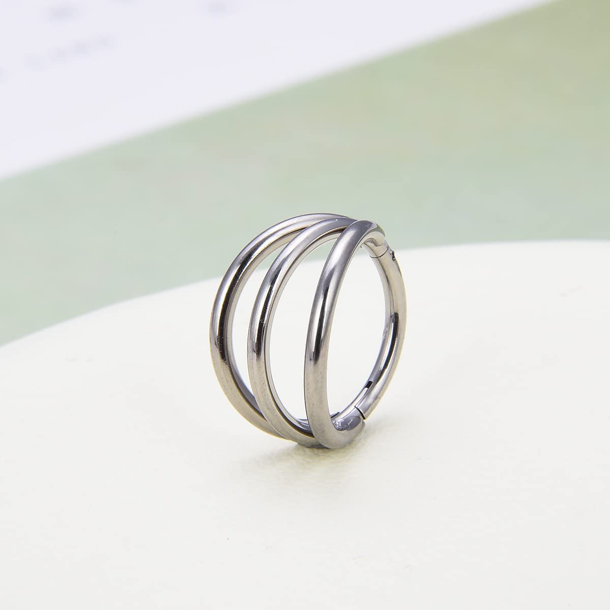 JUSTJANDM G23 Titanium Septum Clicker Nose Ring, 16G Triple Double Open Stack Cubic Zirconia Nose Ring Hoop, Daith Helix Rook Conch Tragus Cartilage Piercing Jewelry for Women (10mm, Triple)