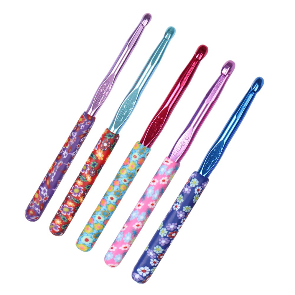 Katech 5 pcs Ergonomic Crochet Hooks Different Sizes (6.5mm / 7.0mm / 8.0mm / 9.0mm /10.0mm) Crochet Needles Set Aluminum Alloy Crochets Kit for Knitting Carpet, Shawl, Blanket, Scarf, Hat and Sweater