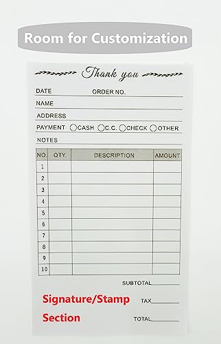 Thank You Receipt Book for Small Businesses 4x7 inches 2-Part Carbonless White Yellow 50 Sets 100 Sheets per Book with Wrap Around Cover Blank Signature Stamp Section (1 Black)