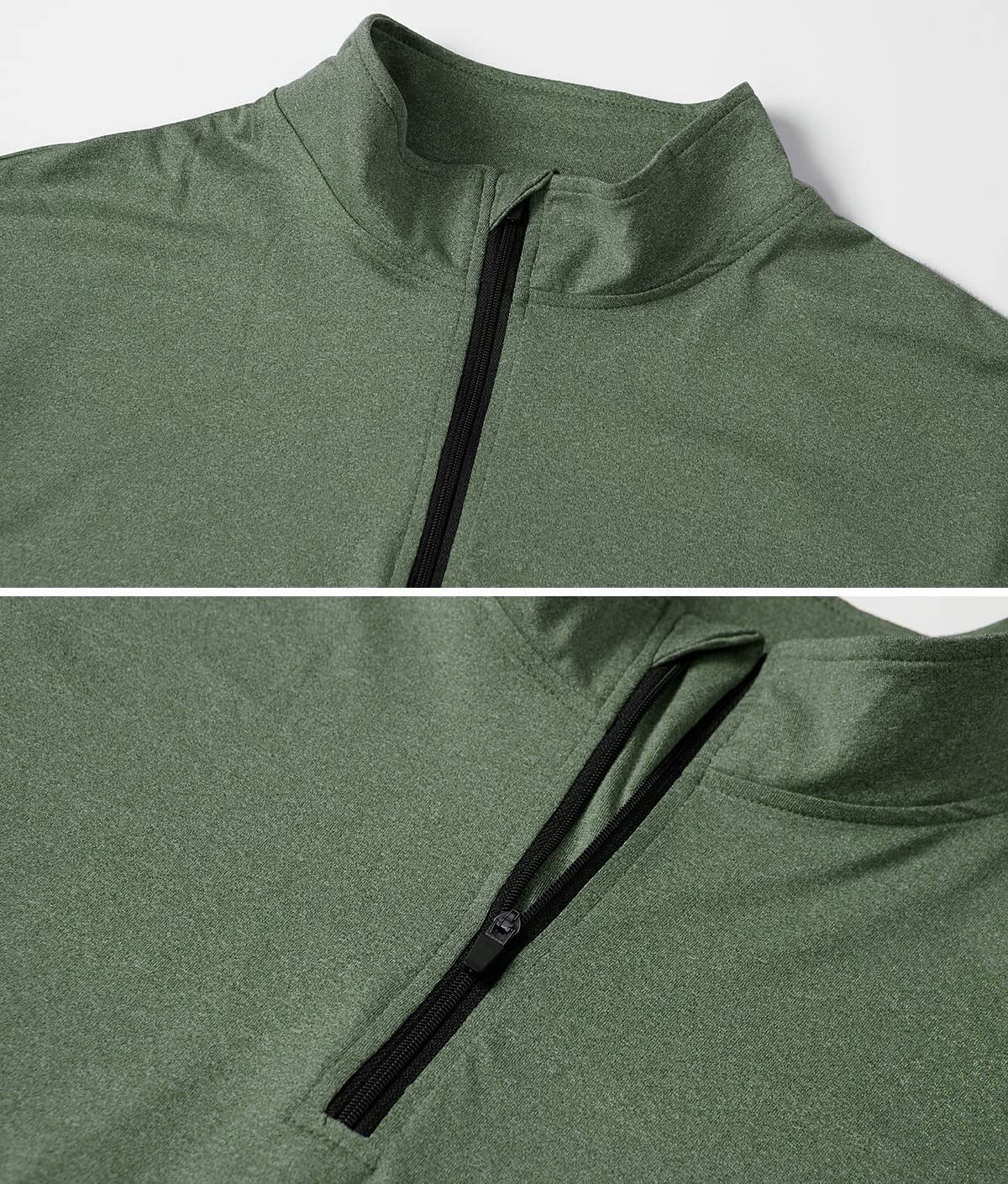 MANSDOUR Men's Quick-Dry Active Sports Shirts Quarter Zip Long Sleeve Athletic Running Pullover Tops Outdoor Workout Golf Sweatshirt Dark Green