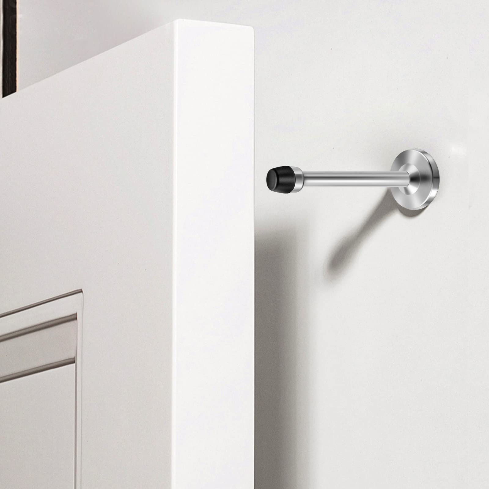 HUTLON Door Stop, 4 Pack Door Stopper with Rubber Tip, 5 Inch Stainless Steel Wall-Mount Door Stop, Extra Long Solid Rigid Door Stops