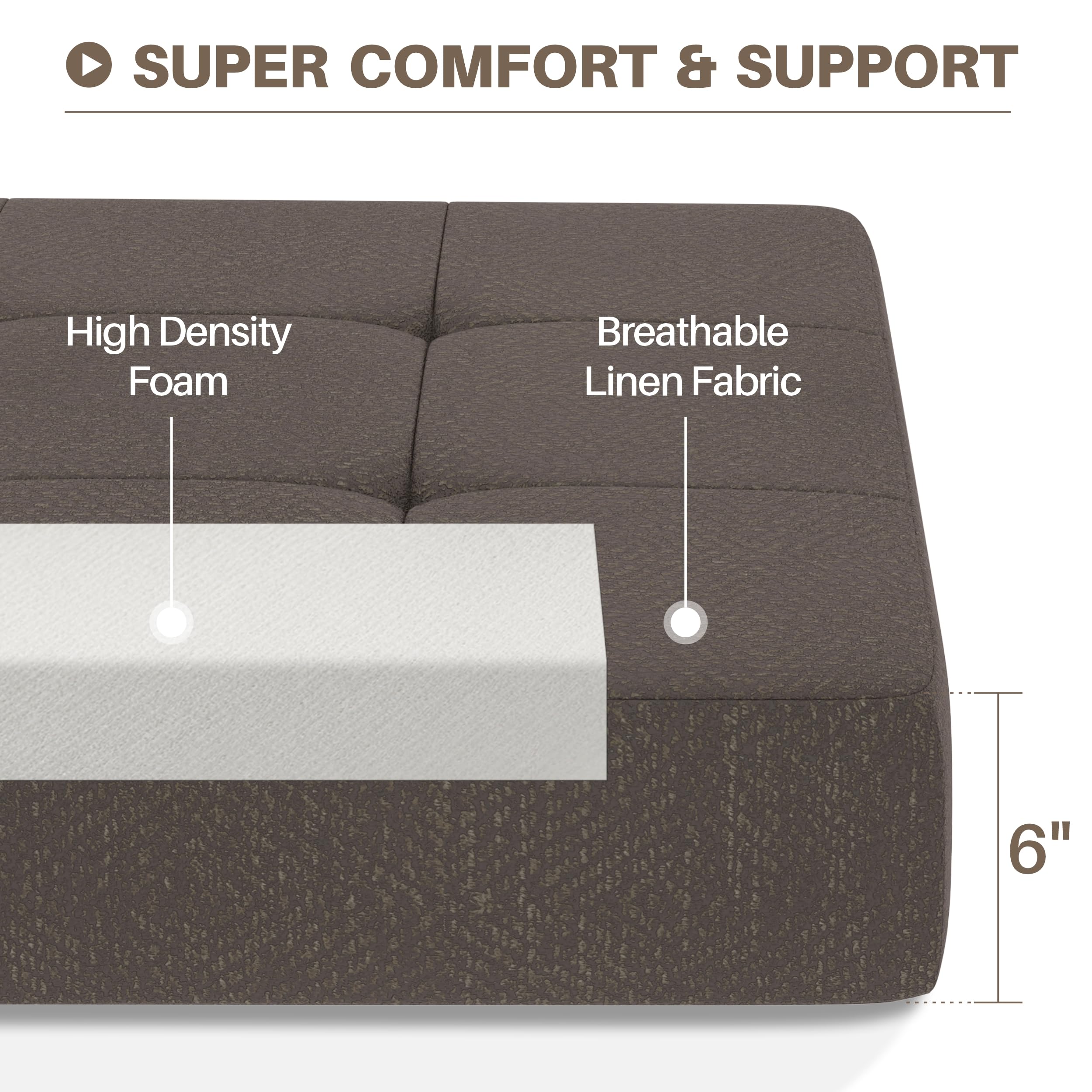 Youmumeub Convertible Sofa Bed, Floor Futon Sofa Bed with Memory Foam for Living Room & Apartment, Linen Fabric, Dark Gray