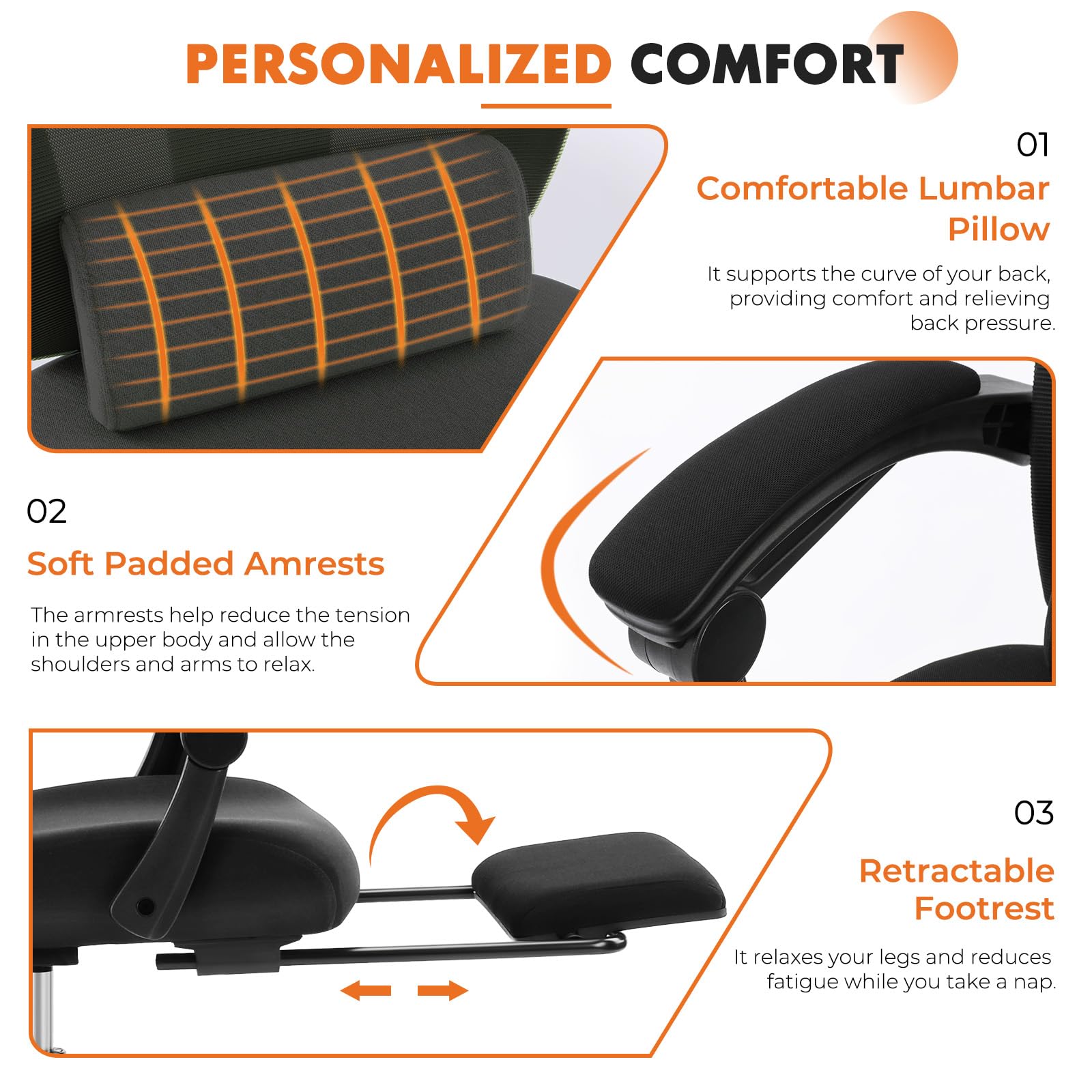 Sweetcrispy Office Computer Desk Chair, Ergonomic High-Back Mesh Rolling Work Swivel Chairs with Wheels, Comfortable Lumbar Support, Comfy Arms for Home, Bedroom, Study, Student, Black