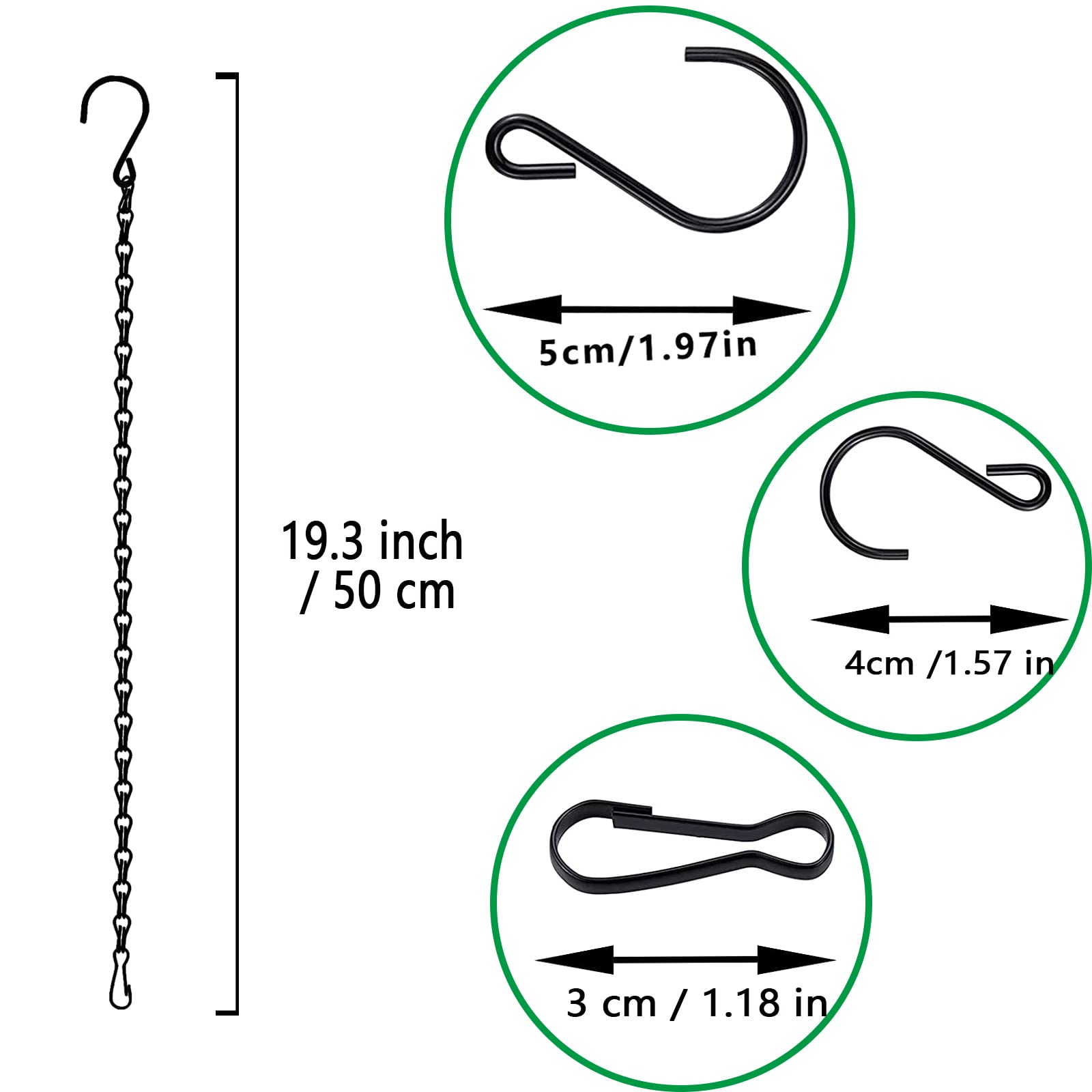 RIFNY Hanging Chains with Hooks, 10 Pieces 19 Inch Black Chain for Hanging Bird Feeders Planters Baskets Billboards Lanterns Wind Chimes Ornaments Outdoor/Indoor Use(19inch 10pcs