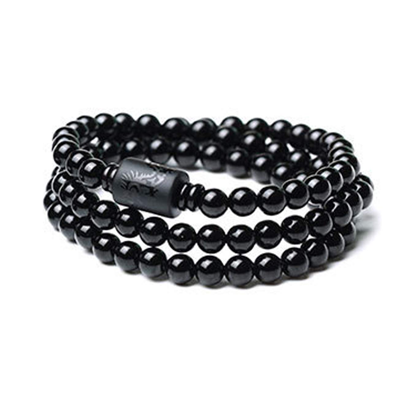 KIOMOY Crystal Obsidian Bracelet Engrave with Dragon or Phoenix totem Cylinder Bead Men or Women Natural Stone Chain Famous Fashion (Dragon long 6MM)