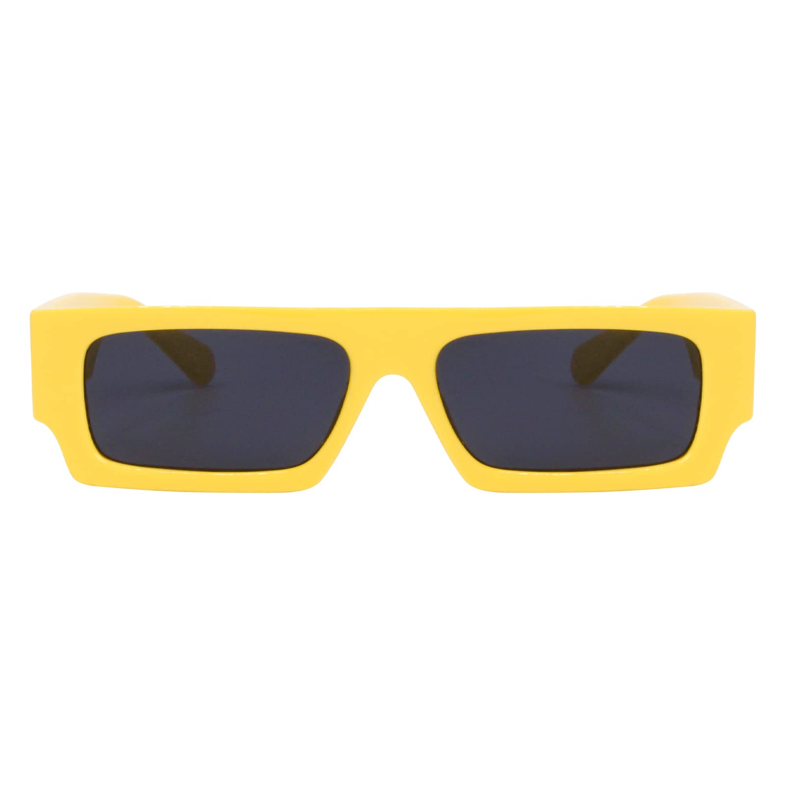 Hanj 90s Small Vintage Narrow Square Sunglasses for Men Women UV400 Trendy Retro Black Glasses Cool Rectangular Shades (Yellow)