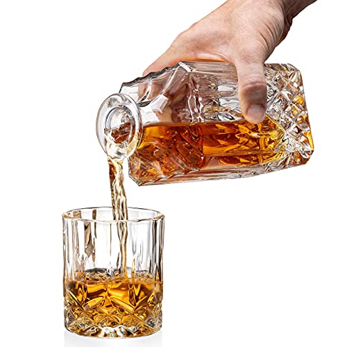 Mixology Whiskey Decanter and Glass Set for Men, Crystal Bourbon Decanter Set with 10oz Whiskey Glasses in a Classy Gift Box, Perfect for Scotch, Bourbon and Cognac - Gifts for Men
