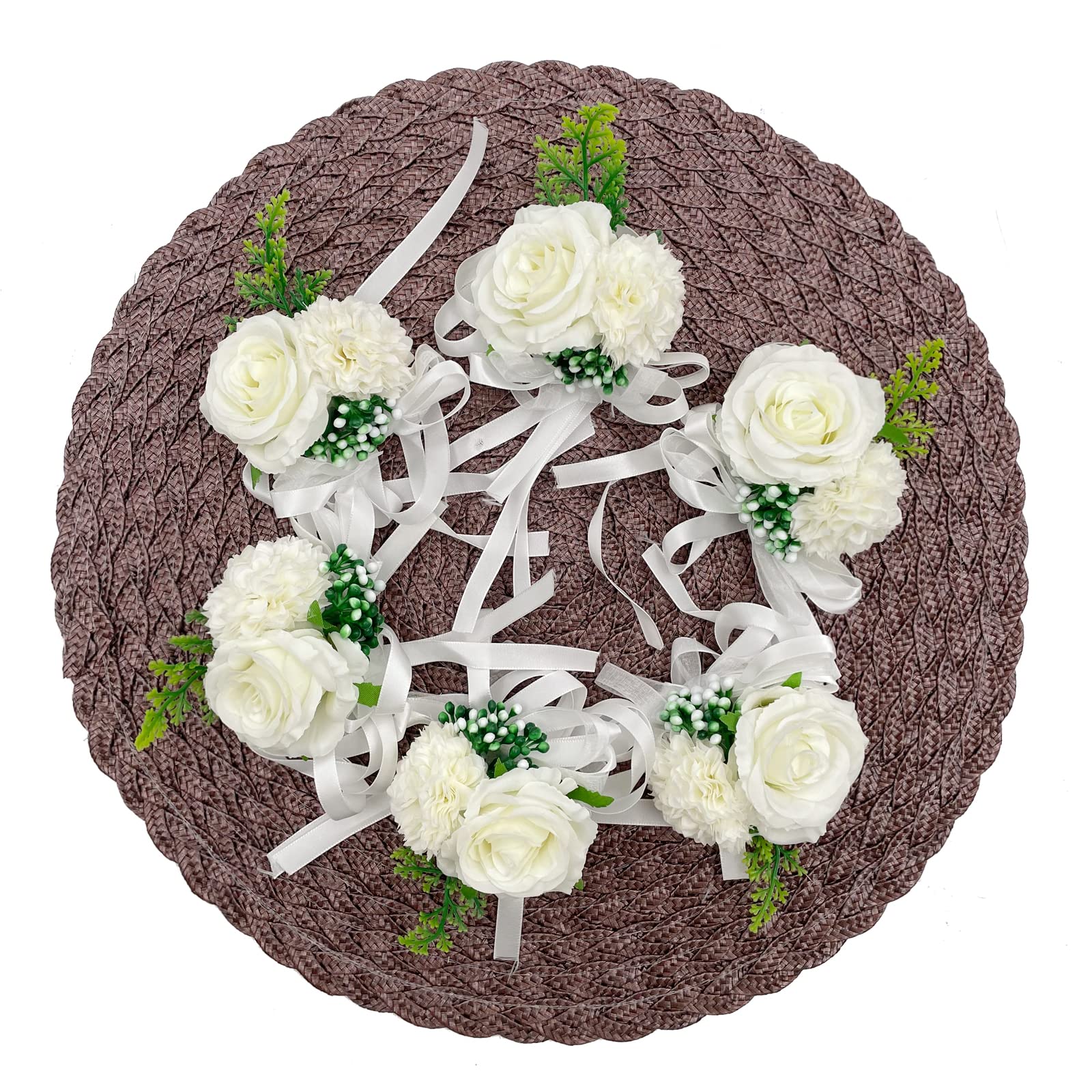 Zalaxt 6 pcs Artificial Flowers Bridesmaid Wrist Corsage Bracelet Set, Corsage Wristlet for Wedding Party Prom Decoration