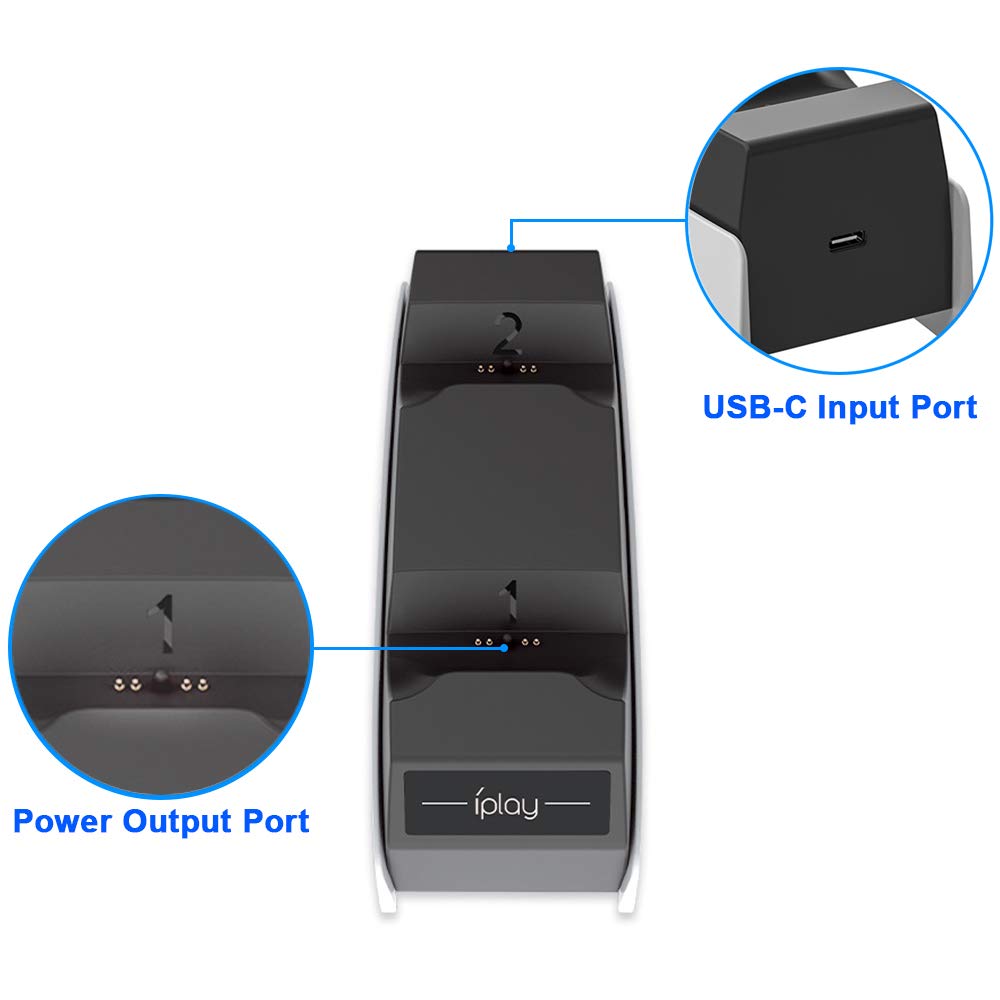 Joso Controller Charger for PS5, Fast Dual Controller Docking Station Charging Dock Stand with USB Type C Charge Cable for Sony Playstation 5 Controllers