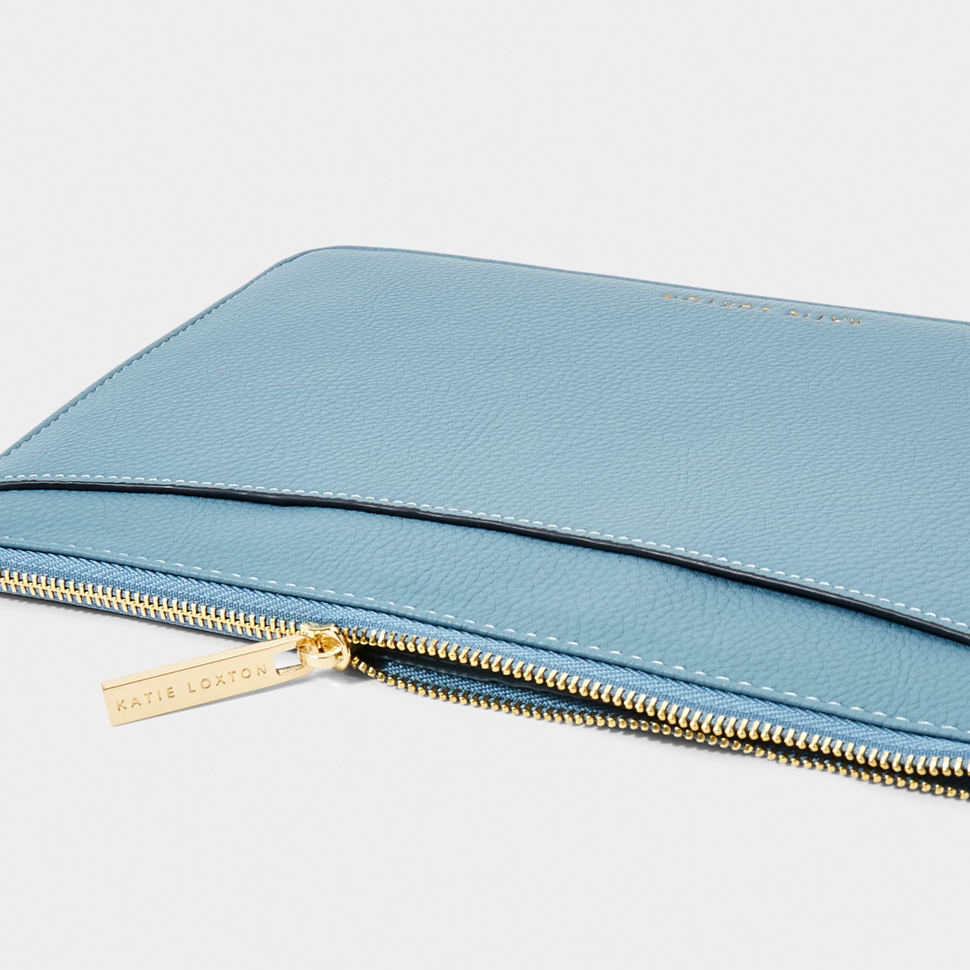 KATIE LOXTON Cara Womens Medium Vegan Leather Slip Pocket Clutch Handbag Pouch Blue