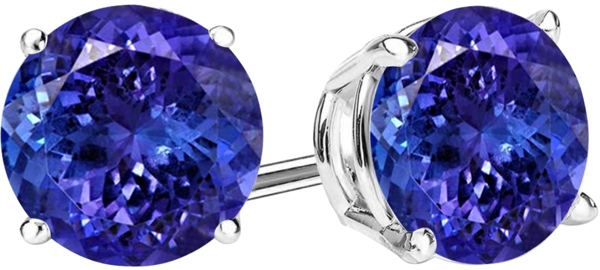 Houston Diamond District 1 1/2 1.5 Carat Total Weight Tanzanite Solitaire Stud Earrings Pair 14K White Gold Popular Premium Collection 4 Prong Push Back
