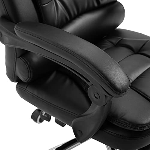 HOMCOM High Back Ergonomic Executive Office Chair, PU Leather Computer Chair with Retractable Footrest, Lumbar Support, Padded Headrest and Armrest, Black