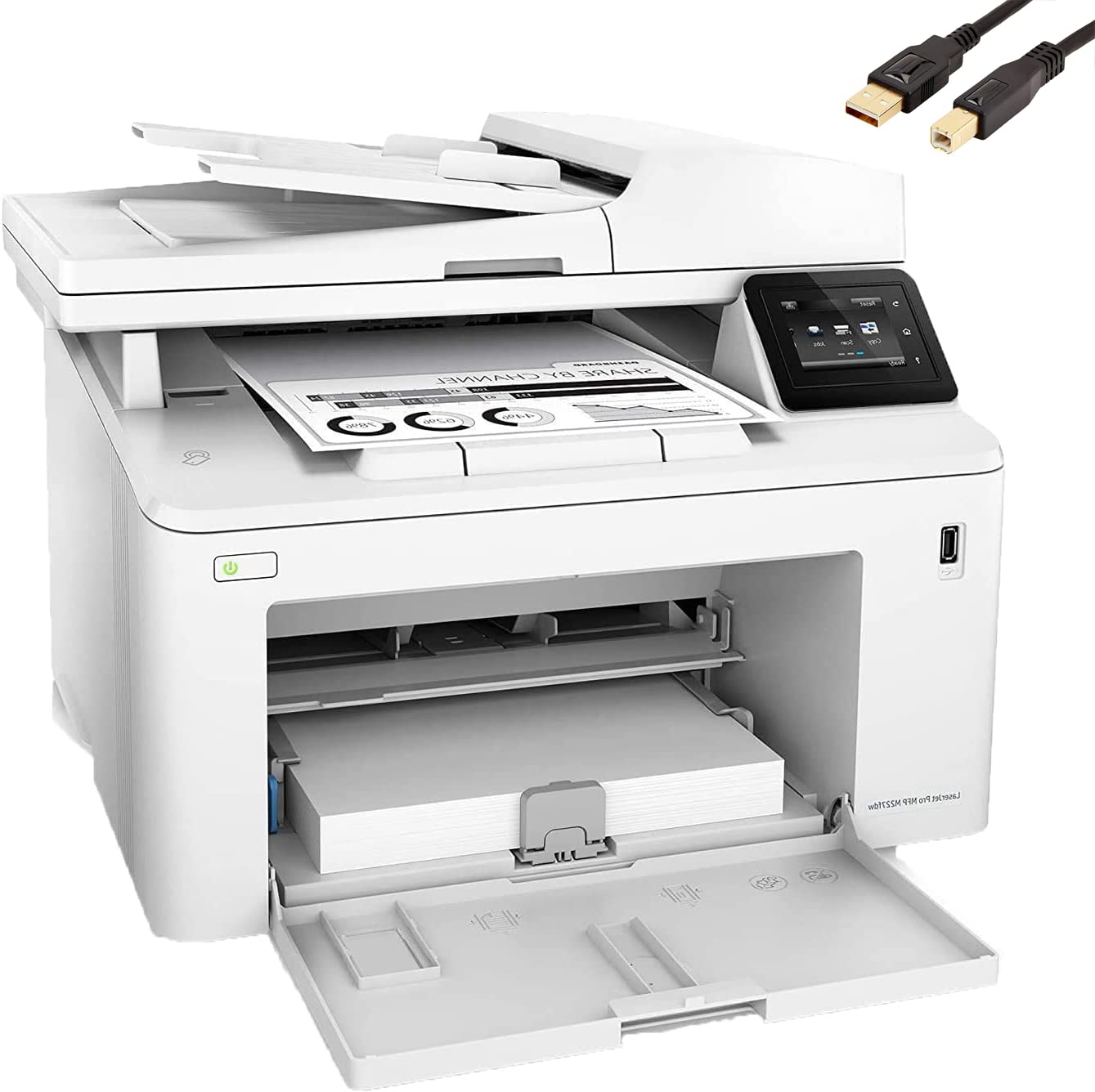 HP Laserjet Pro MFP M227fdw Monochrome Wireless All-in-One Laser Printer, 2.7" Color Touchscreen Display, Copy & Scan & Fax, 30 ppm, 1200x1200 dpi, Duplex & Mobile Printing, PC Mall USB Printer Cable