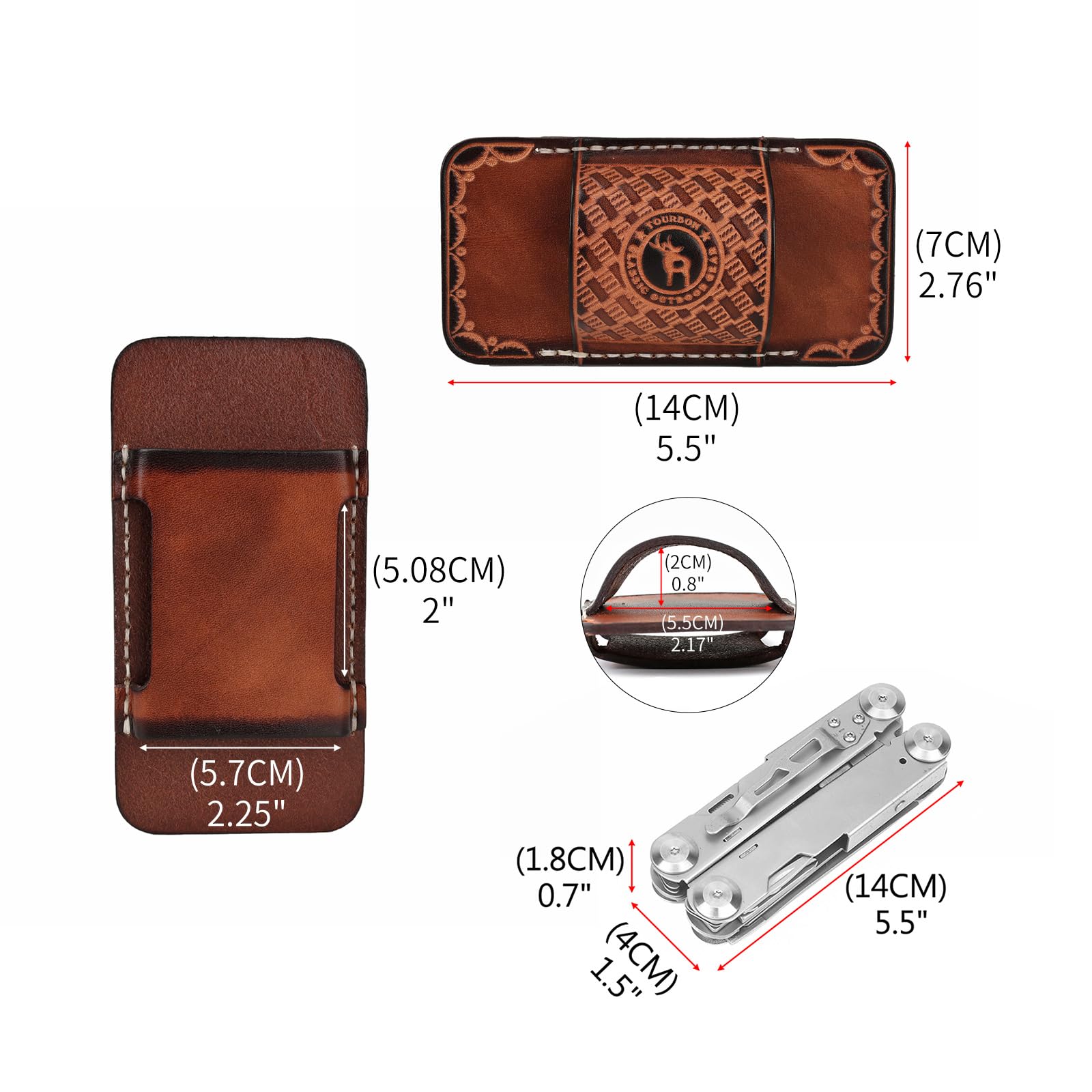 Tourbon Multitool Horizontal and Vertical Carry Leather Sheath for Belt Pocket Holder Carrier EDC Tools Draw Knife Holster Organizer