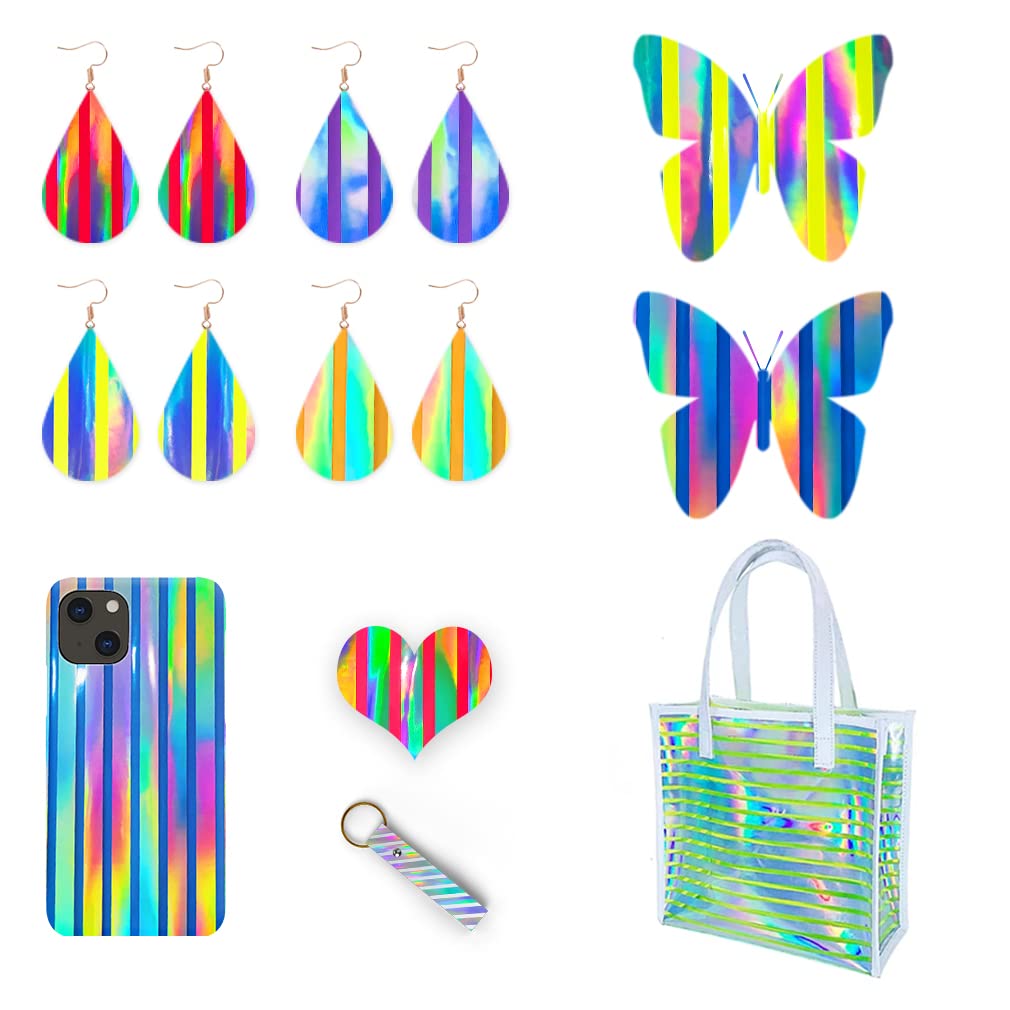 HYANG Laser Stripes Transparent Blue PVC Faux Leather 1 Roll 12"X53"(30cmX135cm), PVC Leather Very Suitable for Leather Earrings, Bows, Handbag , Mat Bag ,Crafts Making