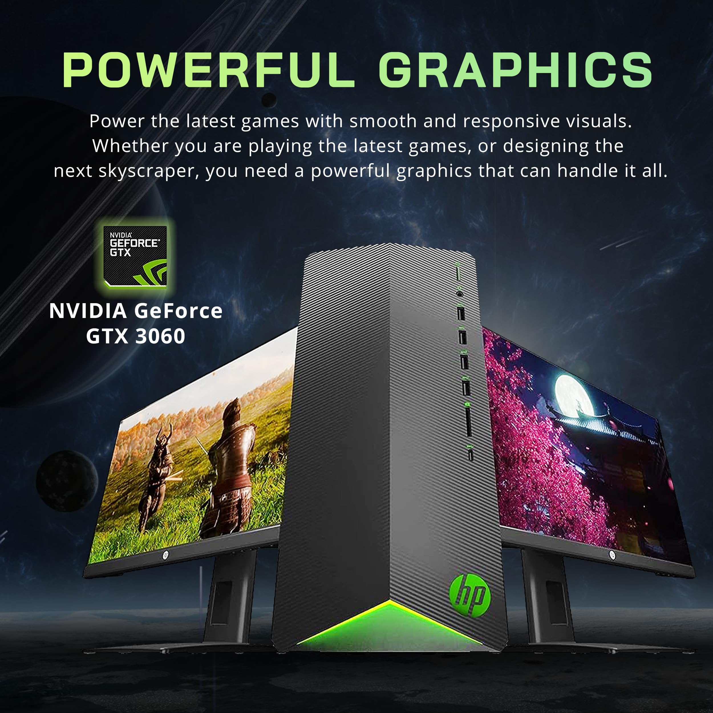 HP 2022 Pavilion Gaming Desktop Computer, Intel Core i5-10400F, 32GB RAM, 1TB PCIe SSD, NVIDIA GeForce RTX 3060 Graphics, Win 11 Pro, Black, 32GB Snowbell USB Card, Keyboard&Mouse