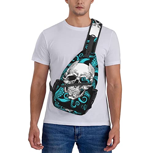 Yrebyou Octopus and Skull Sling Bag Women Crossbody Chest Backpack Hiking Daypack Men Travel Casual Rideing Outdoor Beach