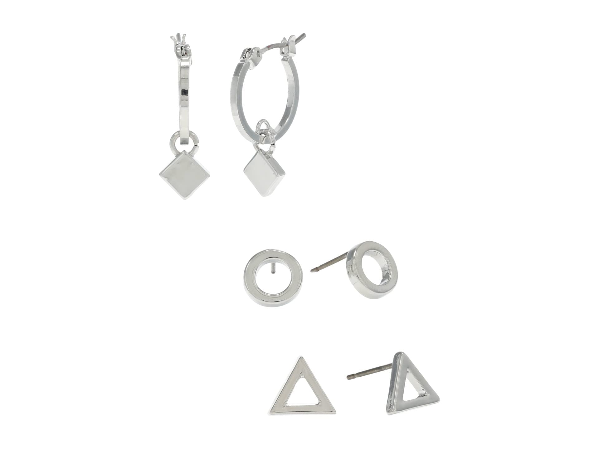 Karl Lagerfeld Paris Hoop & Stud Geo Earrings Trio Set Rhodium One Size
