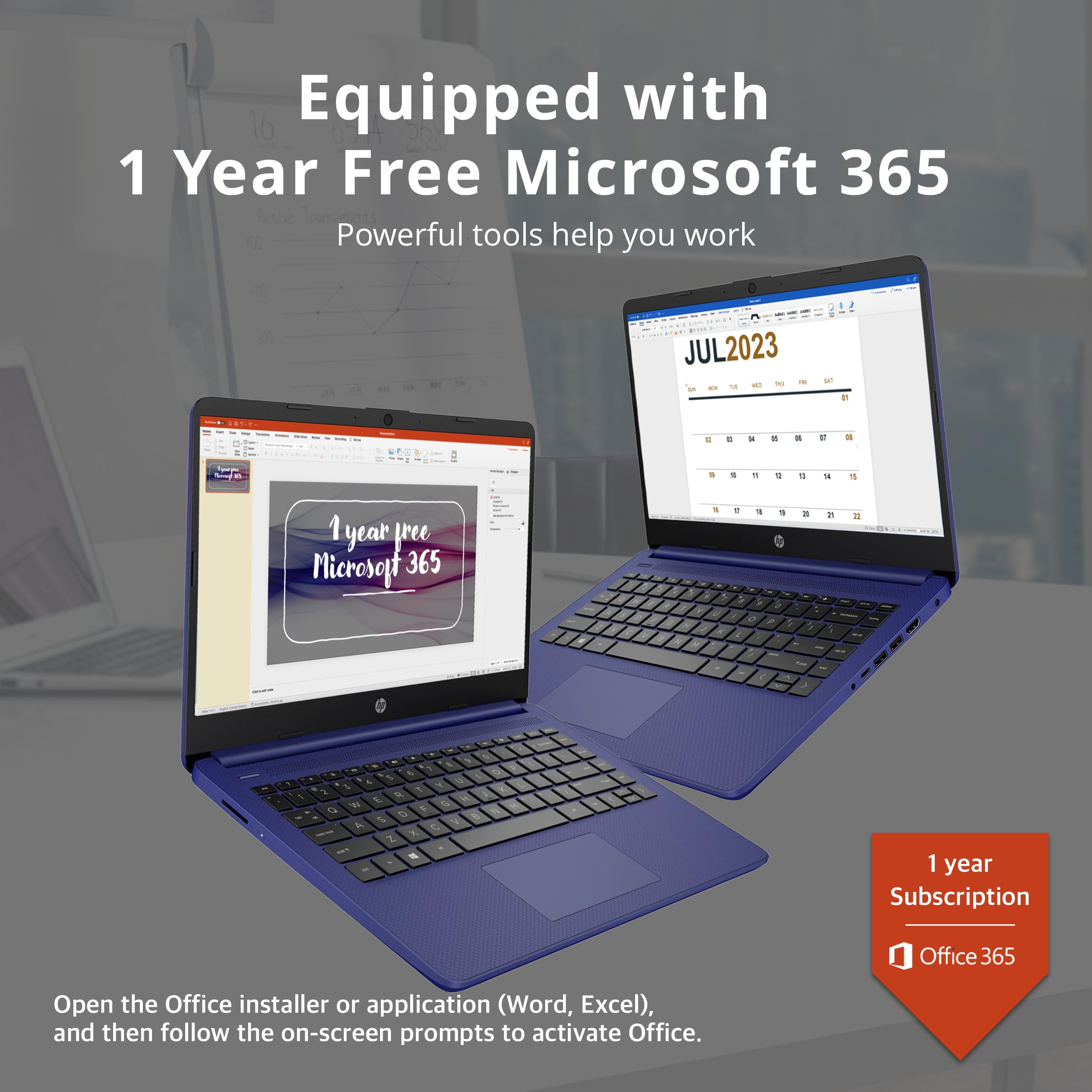 HP Premium Stream 14" HD BrightView Laptop, Intel Celeron N4120, 8GB RAM, 64GB eMMC Storage, UHD Graphics, HD Webcam, 1 Year Office 365, Bluetooth, WiFi, HDMI, Win 11s, Blue, 32GB Hotface USB Card
