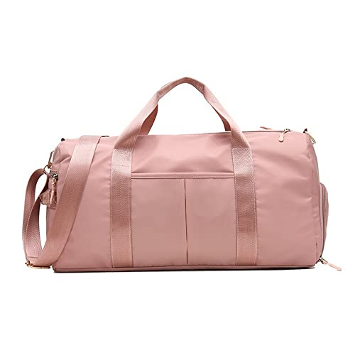 Uorbeay Gym Bag for Women and Men, Lightweight Duffel Bag for Sports, Gyms, Swimming, Yoga and Weekend Getaway, Waterproof Tote Bags with Wet Pocket and Shoes Compartment (Pink)