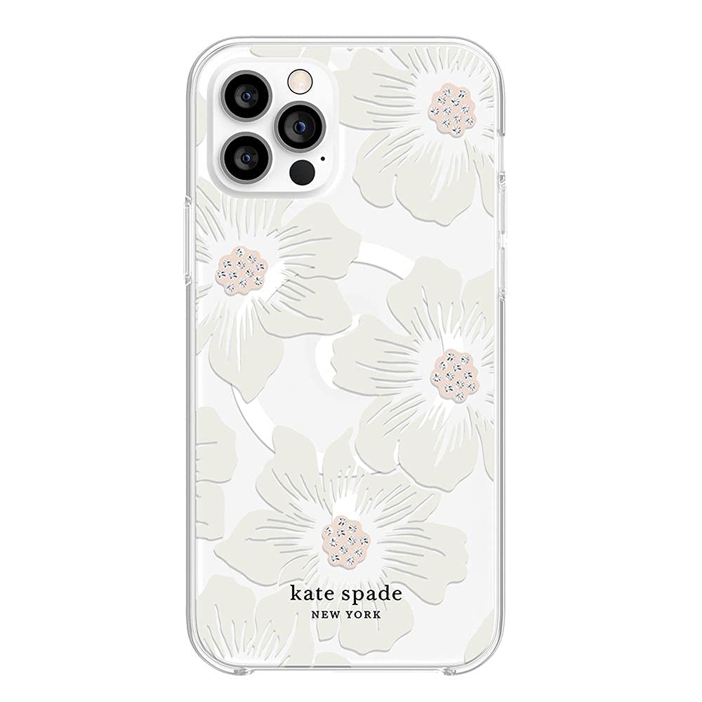 Kate Spade New York Protective Hardshell Case with MagSafe for iPhone 12 & iPhone 12 Pro - Hollyhock Floral Clear/Cream with Stones