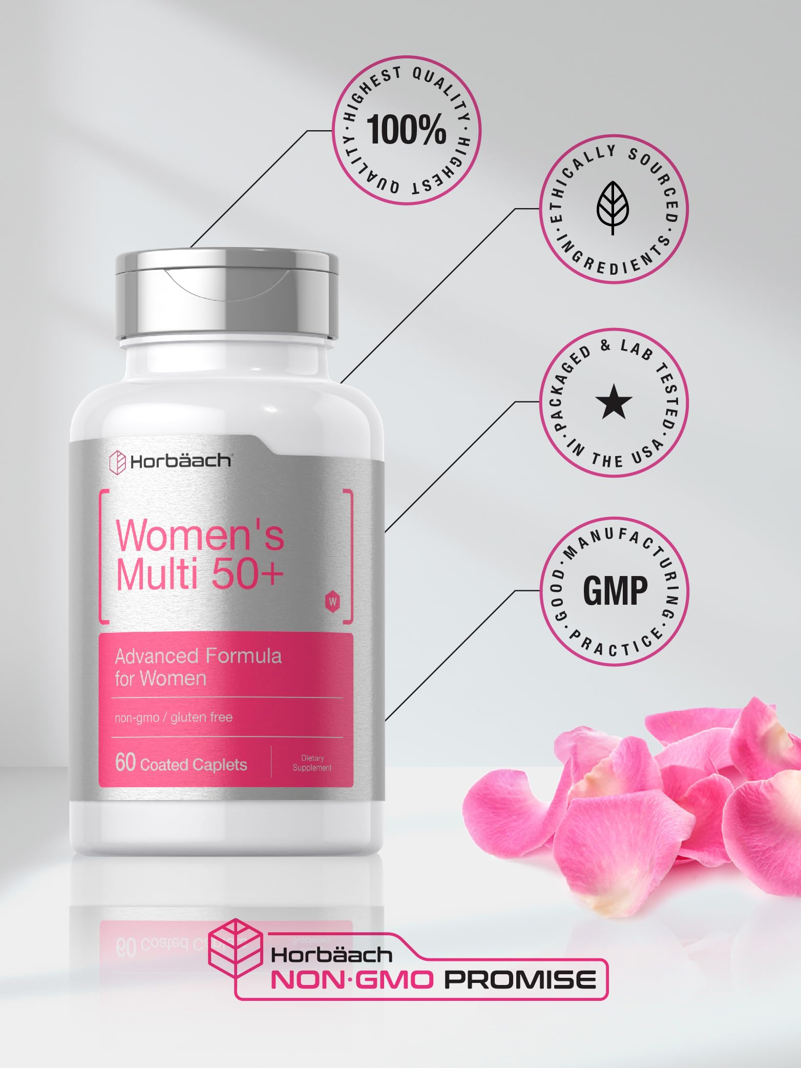 Horbäach Women's Multivitamin 50 Plus | 60 Coated Caplets | Advanced Vitamin Formula | Non-GMO & Gluten Free Supplement