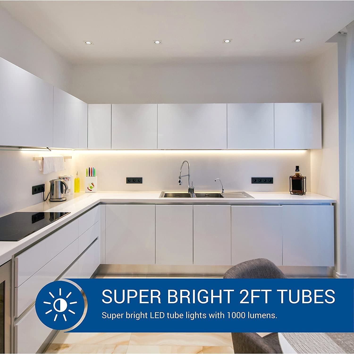 Hyperikon T8 2 Foot LED Tube, T10 T12 25 Watt Replacement (8W), Dual Ended, Clear Lens, UL, Daylight White, 4 Pack