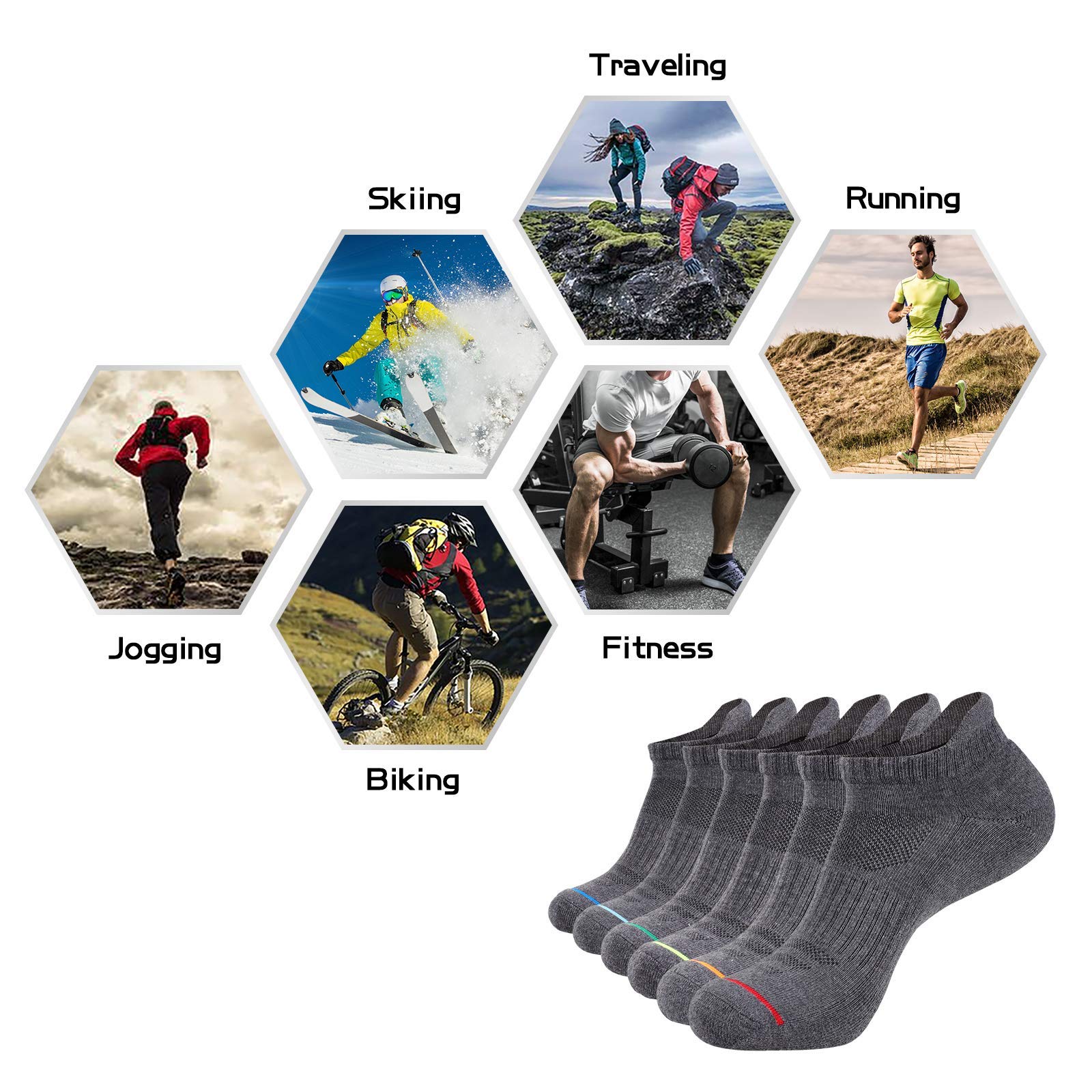 JOYNÉE Mens Ankle Athletic Low Cut Socks Running Sports Cushioned Sock for Men 6 Pack,White,Sock Size 10-13