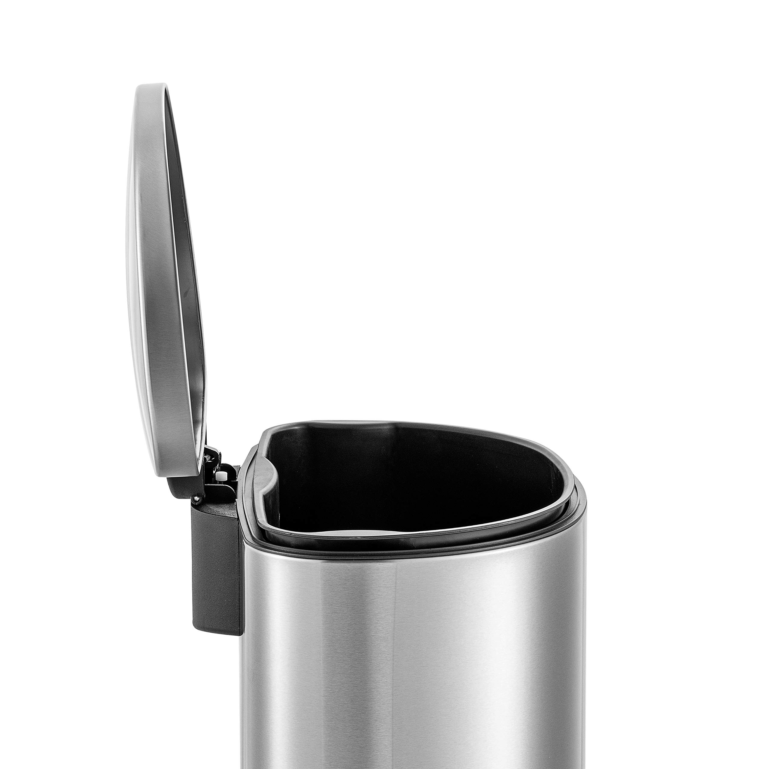 QUALIAZERO 50L Stainless Steel Step-On Trashcan with Soft Close Lid, Hands-Free Operation, Ideal for Kitchens, Offices & Commercial Spaces, D Shape
