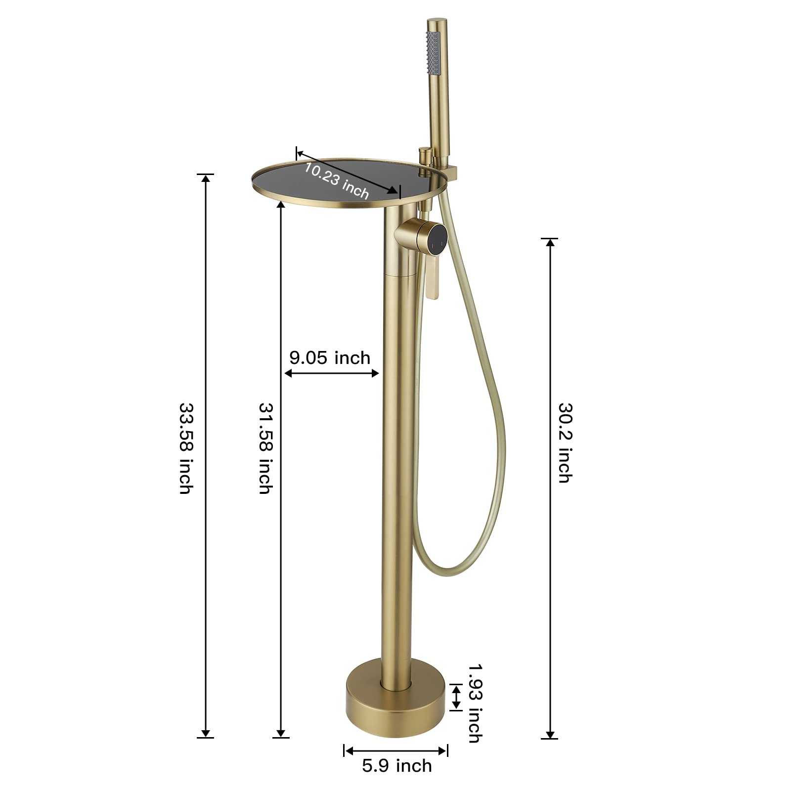 Homevacious Freestanding Bathtub Faucet Brushed Gold Floor Mount Tub Filler Single Handle Brass Bathroom Free Standing Bathtub Faucet with Handheld Shower and Shelf