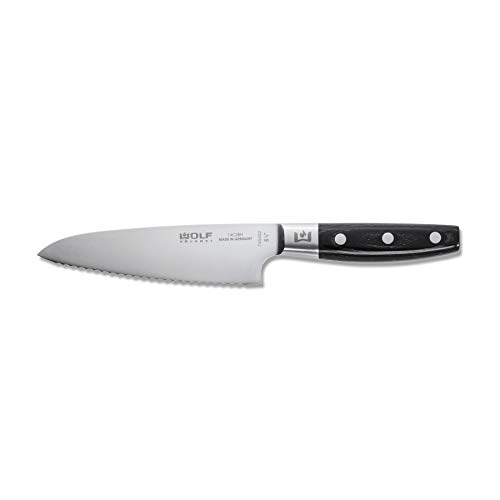 WOLF GOURMET 5.5" Serrated Knife, Ergonomic for Comfort and Control, Forged High-Carbon Stainless Steel, 12.5 Degree Angle, Durable (WGCU156S)