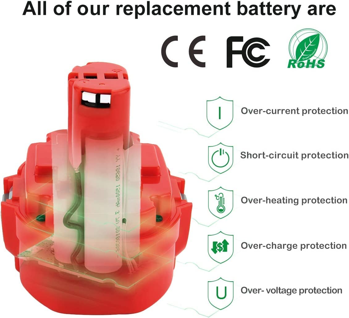 Hanaix 3.5Ah Replacement for Makita 9.6V Battery PA09 9100 9100A 9120 9122 9133 9134 9135 9135A 192595-8 192596-6 192638-6 193977-7 Ni-MH Battery