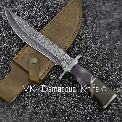 JNR Traders Damascus Steel Full Tang Fixed Blade Hunting Knife with Leather Sheath - 3079